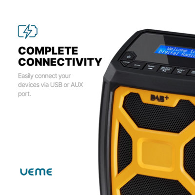 UEME 5W Rugged DAB, DAB+, FM Cordless Site Radio, Bluetooth, AUX, USB ...