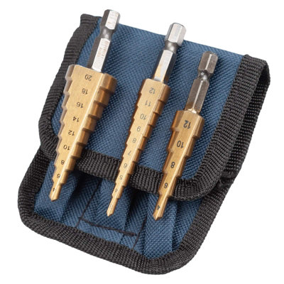 UK Drills HSS Step Drill Bits Set Titanium Coated 3pc 3-20mm for ...