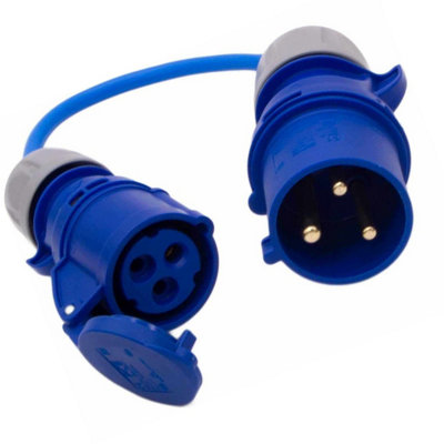 UK Made 32A Plug to 16A Blue CEE Socket Connector. HD 3x4mm2 Hookup ...
