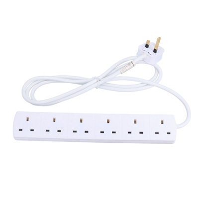 UK PLUG 6 GANG WAY SOCKET EXTENSION LEAD ADAPTOR SOCKETS WITH 2M CABLE 2PC