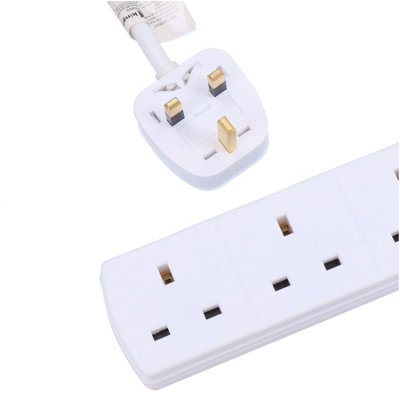 UK Plug 6 Gang Way Socket Extension lead Adaptor Sockets With 2m Cable 2pc