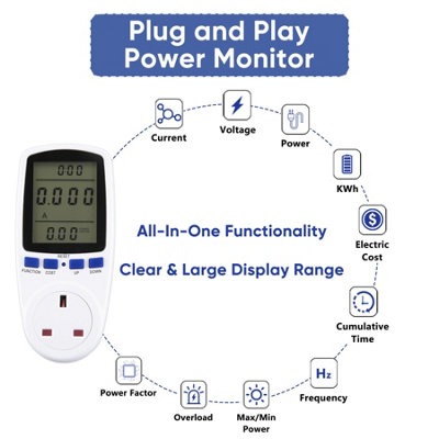 UK Plug In Electricity Power Consumption Meter Energy Monitor Watt Kwh ...
