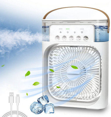 UK Portable 3-Speed Desk Air Cooler, Humidifier & 7-Colour LED Fan