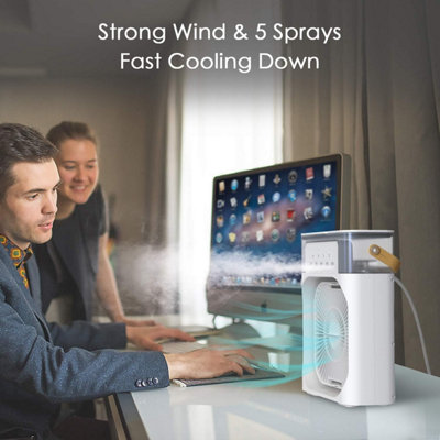 UK Portable 3-Speed Desk Air Cooler, Humidifier & 7-Colour LED Fan