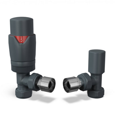 UK Radiators 1/2BSP 10mm Angled Anthracite Modern Thermostatic Radiator ...