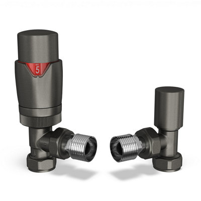 UK Radiators 1/2BSP 10mm Angled Pewter Modern Thermostatic Radiator ...