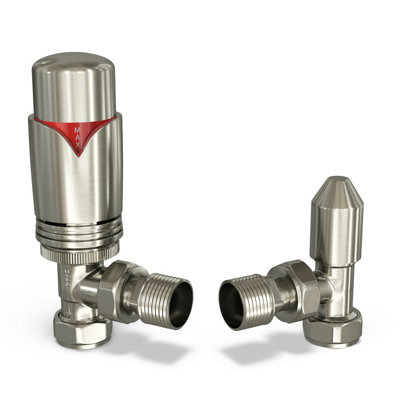UK Radiators 1/2BSP 10mm Angled Silver Nickel Modern Thermostatic ...