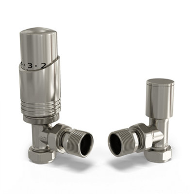 UK Radiators 1/2BSP 10mm Angled Silver Nickel Modern Thermostatic ...