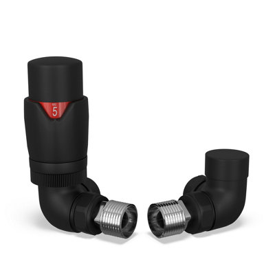 UK Radiators 1/2BSP 10mm Corner Black Modern Thermostatic Radiator ...