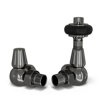 UK Radiators 1/2BSP 10mm Corner Black Nickel Traditional Thermostatic ...