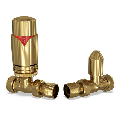 UK Radiators 1/2BSP 10mm Straight Polished Brass Modern Thermostatic ...