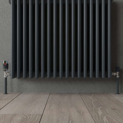 UK Radiators 1/2BSP 15mm Angled Anthracite Modern Thermostatic Radiator ...