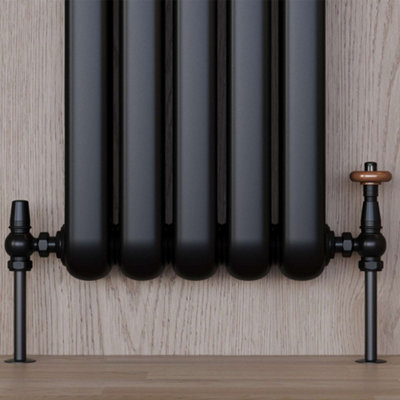 UK RADIATORS 1/2BSP 15MM ANGLED BLACK TRADITIONAL THERMOSTATIC RADIATOR ...