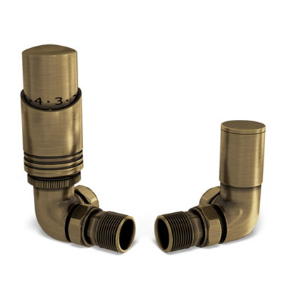 UK Radiators 1/2BSP 15mm Corner Antique Brass Modern Thermostatic ...