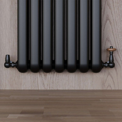 UK RADIATORS 1/2BSP 15MM CORNER BLACK TRADITIONAL THERMOSTATIC RADIATOR ...