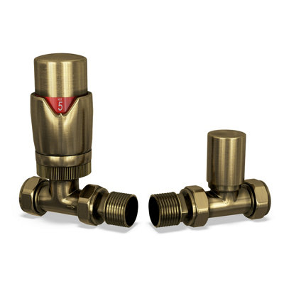 UK Radiators 1/2BSP 15mm Straight Antique Brass Modern Thermostatic ...