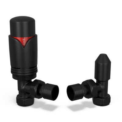 UK Radiators 1/2BSP 8mm Angled Black Modern Thermostatic Radiator Valve ...