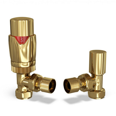 UK Radiators 1/2BSP 8mm Angled Polished Brass Modern Thermostatic ...
