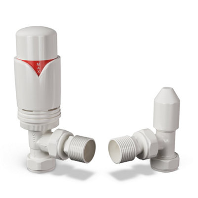 UK Radiators 1/2BSP 8mm Angled White Modern Thermostatic Radiator Valve ...