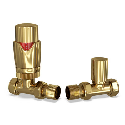 UK RADIATORS 1/2BSP 8MM STRAIGHT POLISHED BRASS MODERN THERMOSTATIC ...