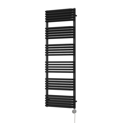 UK Radiators 1000W H1533mm x W500mm Black Round Tube Thermostatic ...