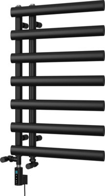 UK Radiators 1150BTU H766mm x W500mm Black Elliptical Tube Thermostatic ...