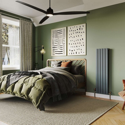 UK RADIATORS 2436BTU H1200MM X W340MM ANTHRACITE FLAT TUBE VERTICAL ...