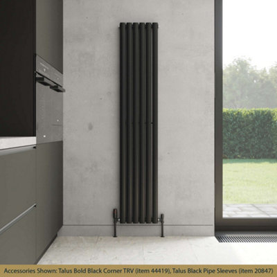 UK Radiators 2470BTU H1800mm x W348mm Black Elliptical Tube Vertical ...