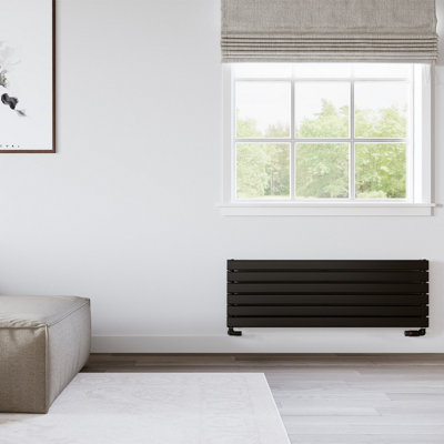 UK Radiators 2924BTU H408mm x W1200mm Black Flat Tube Horizontal ...