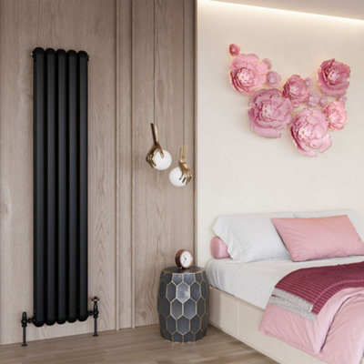 UK Radiators 3644BTU H1800mm x W368mm Black Round Tube Vertical ...