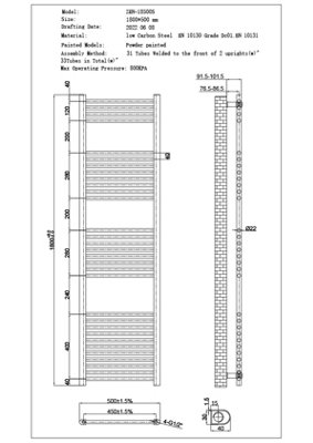 UK Radiators 500W H1800mm x W500mm Chrome Straight Ladder Thermostatic ...