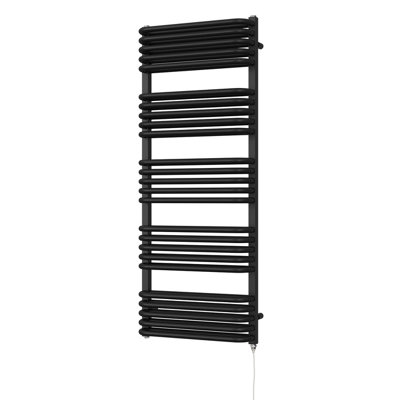 UK Radiators 600W H1269mm x W500mm Black Round Tube Standard Designer ...