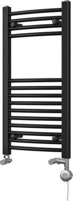 UK Radiators 880BTU H800mm x W400mm Black Curved Ladder Thermostatic ...