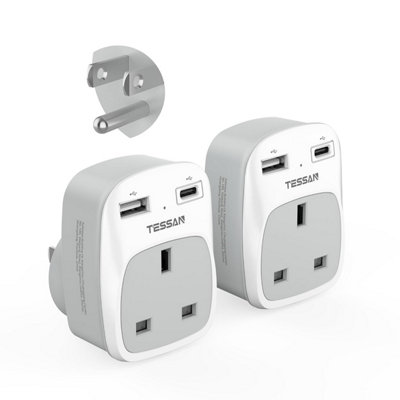 UK to US Plug Adapter 2 Pack, Tessan UK to US Travel Adaptor with 2 USB ...