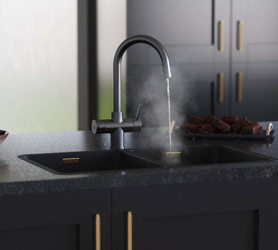 UKB 3-in-1 INSTANT BOILING WATER TAP, GUN METAL ROUND SPOUT