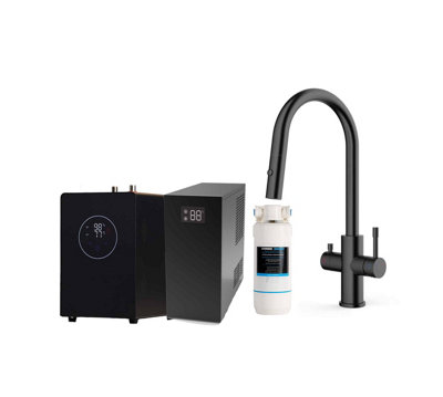 UKB 4-in-1 INSTANT BOILING & CHILLED WATER TAP, GUN METAL PULL OUT SPOUT