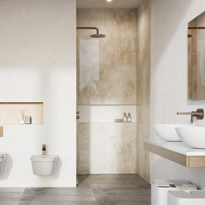 UKBathrooms Essentials Tuscany Bathroom PVC Wall Panel Beige Concrete ...