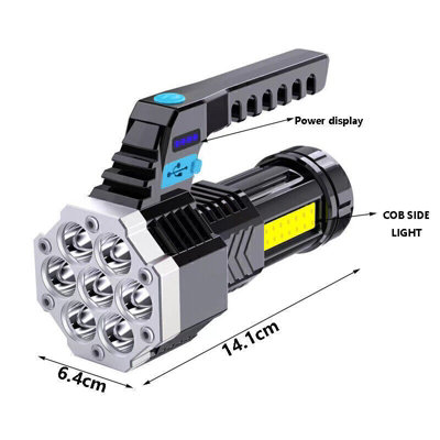 Ultra Bright Handheld LED Torch with COB Side Light & 4 Modes USB ...
