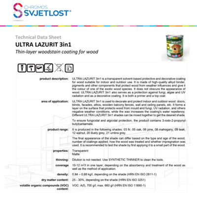 Ultra LAZURIT 3in1 Wood Coating, Transparent, Solvent-Based, Indoor/Outdoor