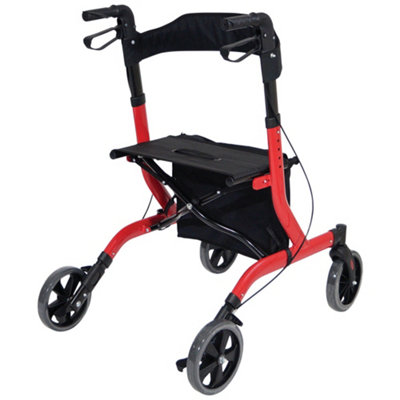 Ultra Lightweight Red Aluminium 4-Wheeled Rollator for Easy Mobility ...