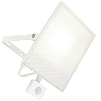 ULTRA SLIM Outdoor 50W Cool LED Floodlight & PIR Sensor WHITE IP44 ...