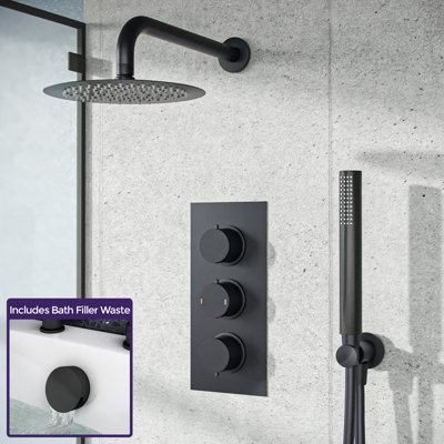 Ultra Slim Wall Mounted Overhead Shower Complete Matte Black Set