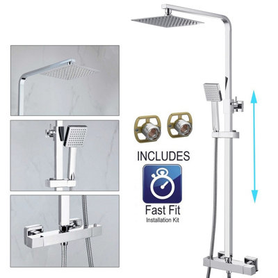 Ultra Thin Square Thermostatic Mixer Shower Dual Control Twin Head ...