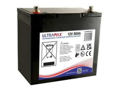 Ultramax 12V 50Ah LiFePO4 High Capacity Deep Cycle Battery Charger Included