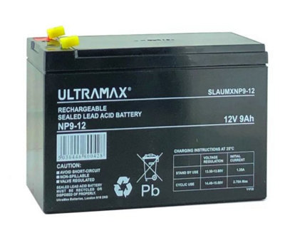ULTRAMAX 12V 9AH 20HR SEALED BATTERY with 4.8mm / 0.187" WIDE MALE ...