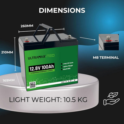 ULTRAMAX NEO 12V 100Ah LiFePO4 Battery 15,000+ Cycles Caravans, Solar ...