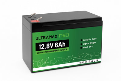 ULTRAMAX NEO 12V 6Ah LiFePO4 Battery, 4000+ Cycles Rechargeable, Fish ...