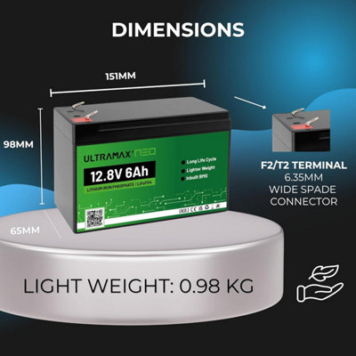 ULTRAMAX NEO 12V 6Ah LiFePO4 Battery, 4000+ Cycles Rechargeable, Fish ...