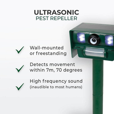 Ultrasonic Solar Pest Repeller - PIR Sensor, LED Strobe, Animal ...