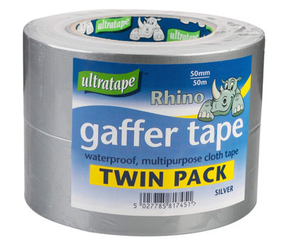 Ultratape Multipurpose Rhino Gaffer Cloth Tape 50mm x 50m Silver Pack of 2